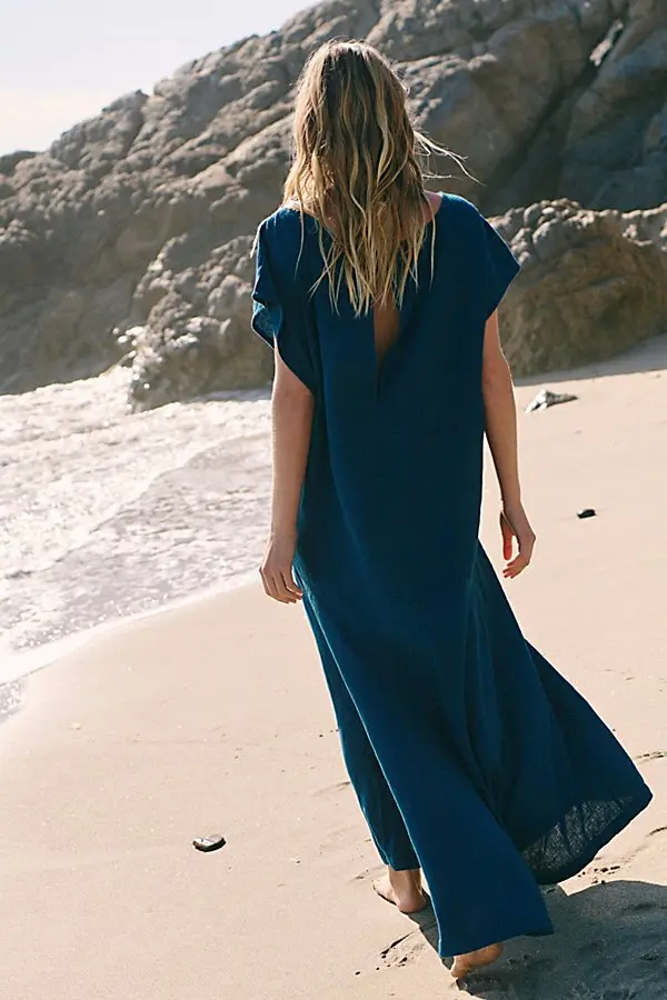 Free People Tierney Linen Maxi Dress - Poseidon
