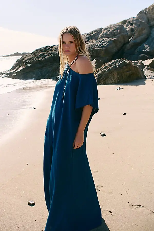 Free People Tierney Linen Maxi Dress - Poseidon