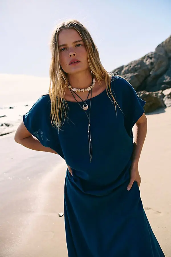 Free People Tierney Linen Maxi Dress - Poseidon