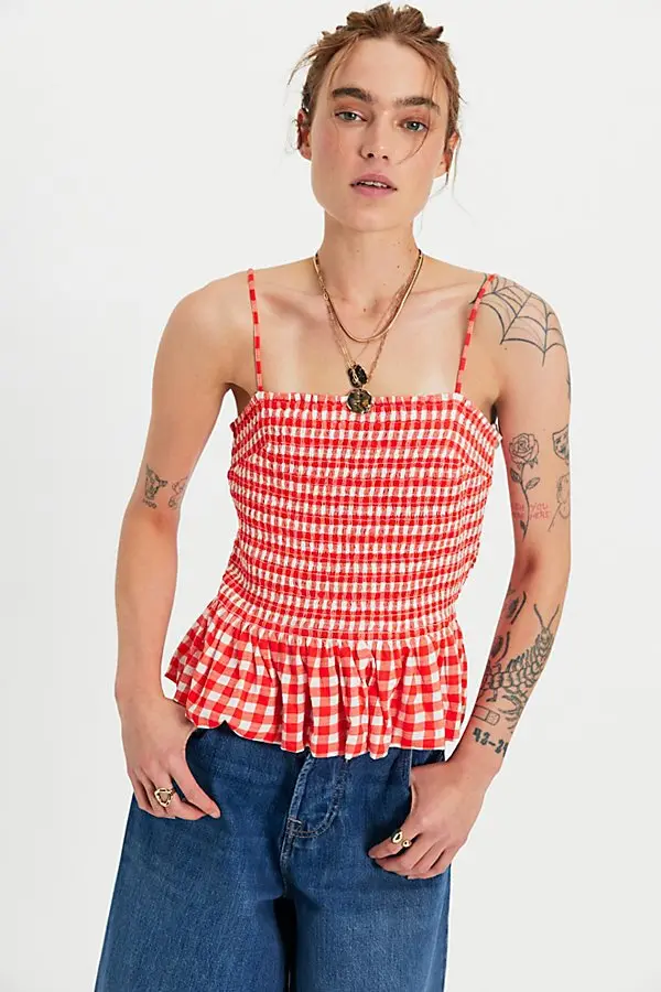 Free People Sundance Tank Top - Red Combo - Gingham
