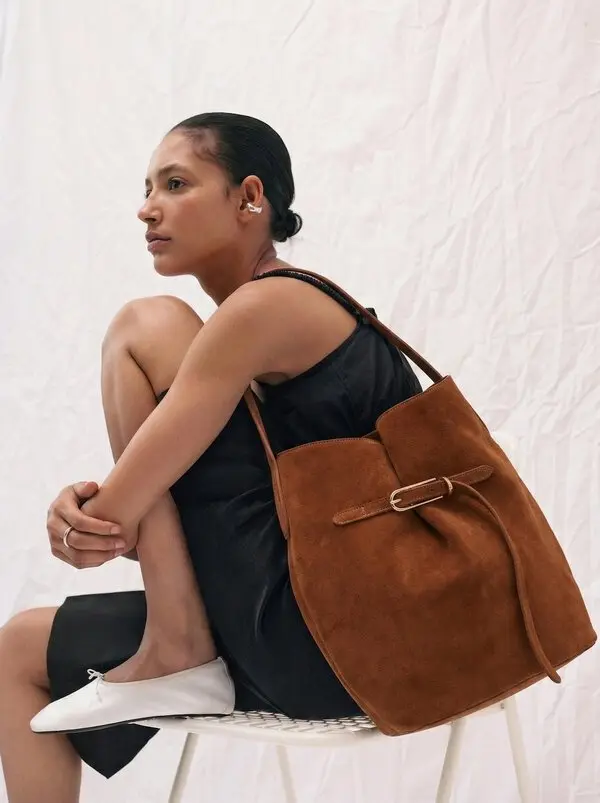 LIFFNER Belted Bucket Bag In Suede - Brown