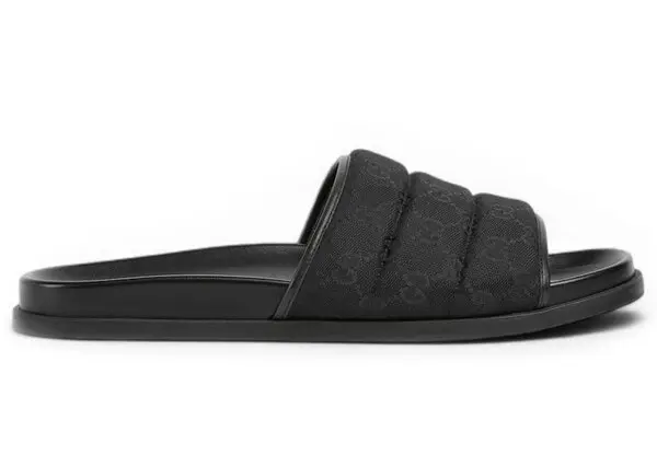 Gucci Padded Gg Canvas Slides - Black