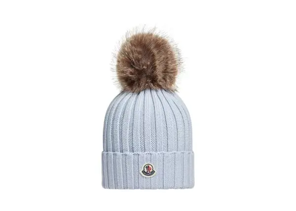 Moncler Wool Pom Pom Beanie - Light Blue