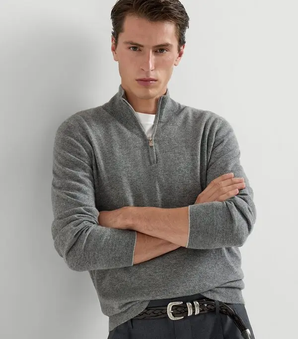 Brunello Cucinelli Cashmere Quarter-zip Pullover - Grey