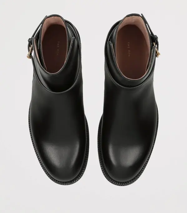 THE ROW Nobilis Leather Ankle Boots - Black