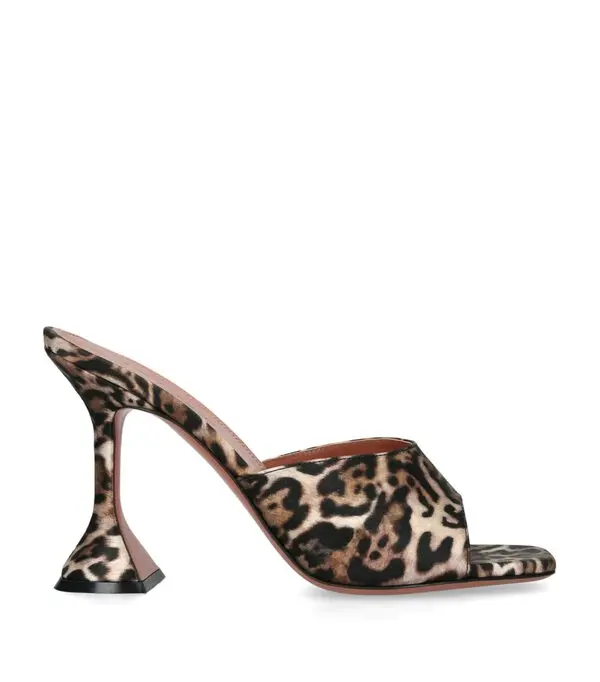 Amina Muaddi Satin Leopard Print Lupita Mules - Brown