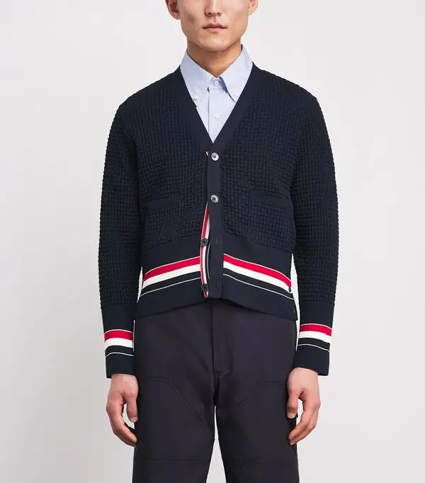 Thom Browne Cotton Ripple-stitch Cardigan - Navy