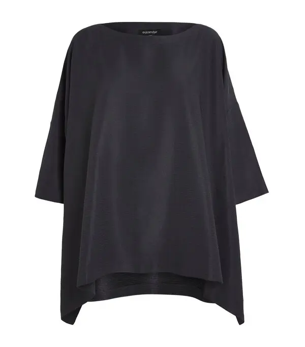 Eskandar Silk Plissé Scoop-neck Top