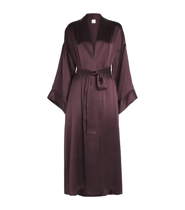 Eleventy Silk Long Kimono - Burgundy