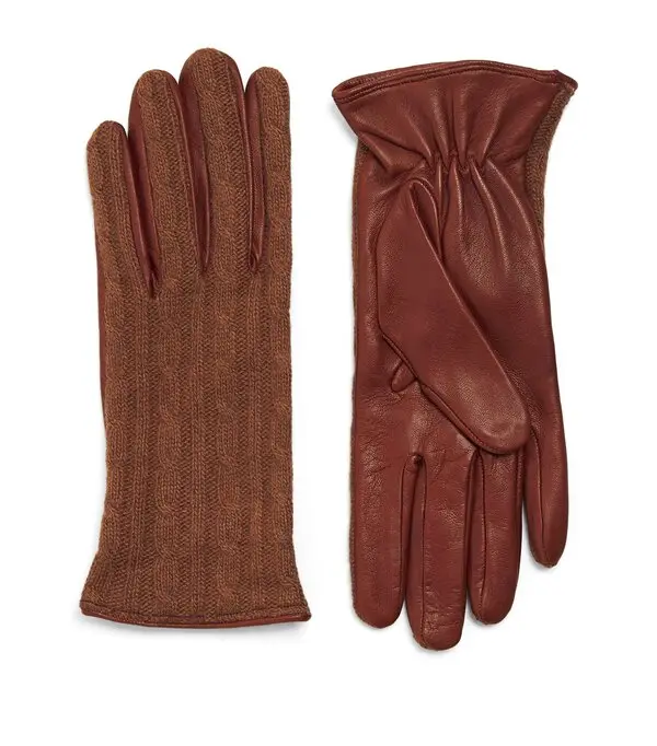 Eleventy Leather And Knitted Gloves - Beige