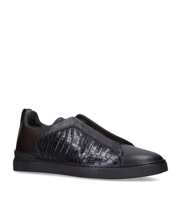 Zegna Crocodile Leather Triple Stitch Sneakers - Brown