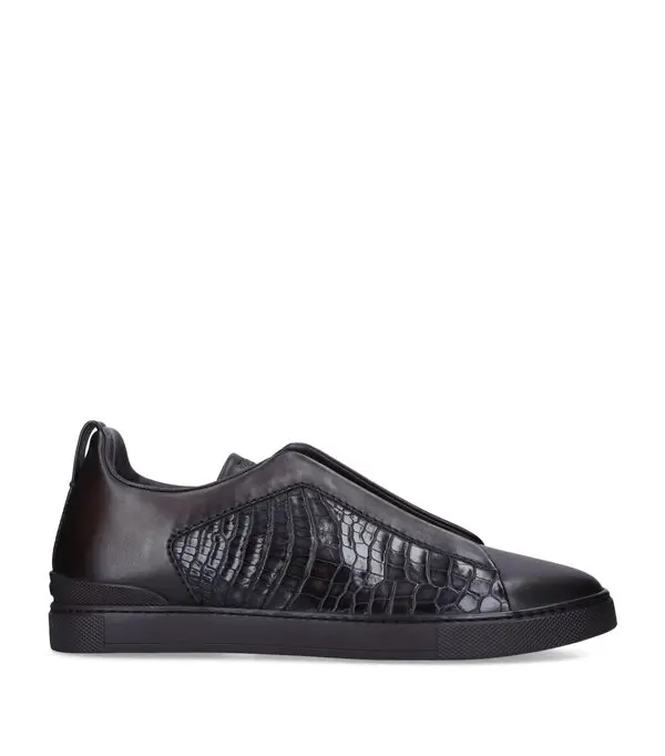 Zegna Crocodile Leather Triple Stitch Sneakers - Brown