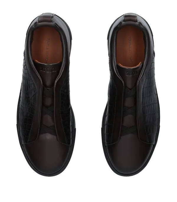 Zegna Crocodile Leather Triple Stitch Sneakers - Brown