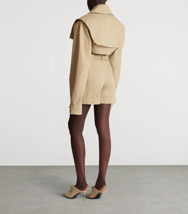 Balmain Cotton Gabardine Belted Shorts