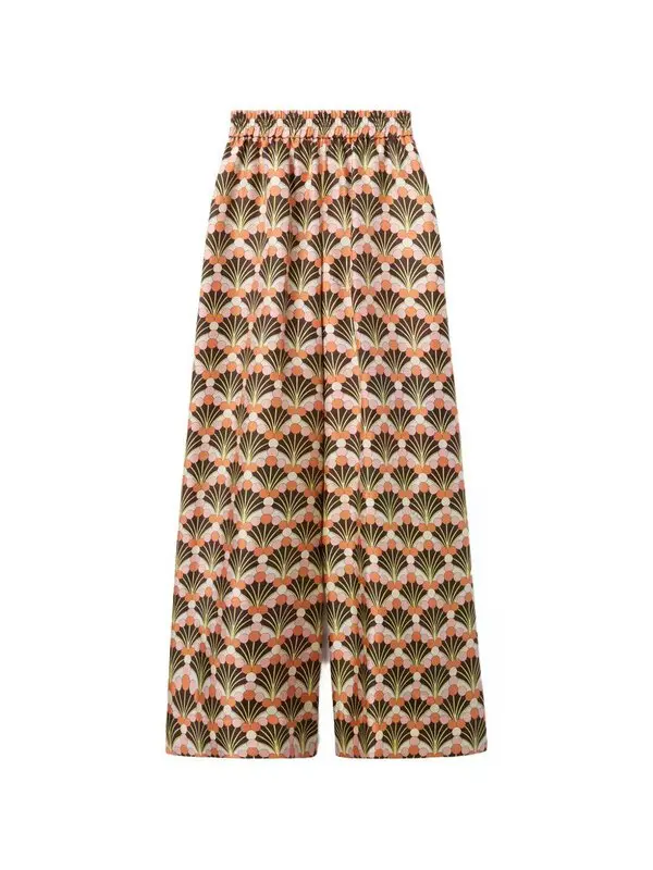 La DoubleJ Printed Silk Twill Palazzo Pants - Brown