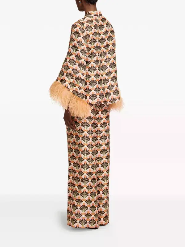 La DoubleJ Printed Silk Twill Palazzo Pants - Brown