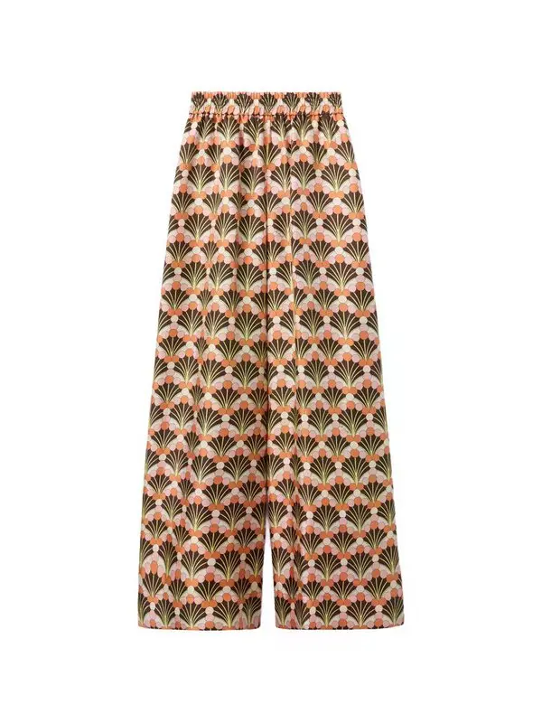 La DoubleJ Printed Silk Twill Palazzo Pants - Brown