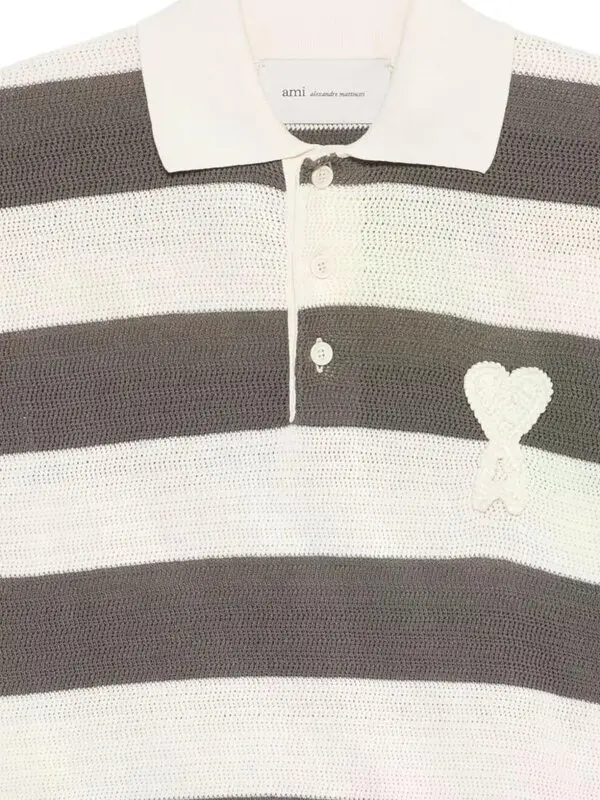 AMI Paris Striped Heart Polo Shirt - Grey