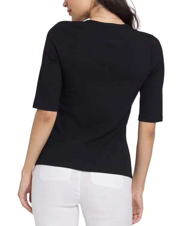 NYDJ Ribbed Elbow Sleeved Henley Top - Black