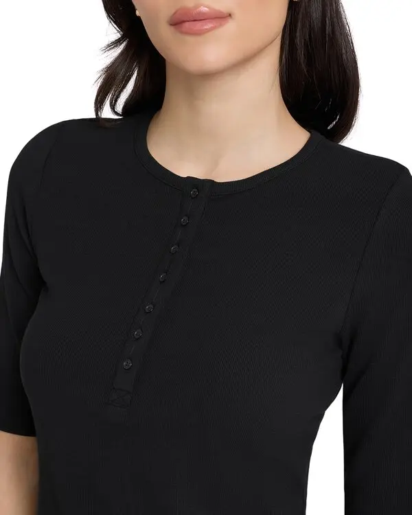 NYDJ Ribbed Elbow Sleeved Henley Top - Black