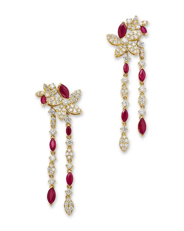 Bloomingdale'S Ruby And Diamond Drop Earrings - Gold