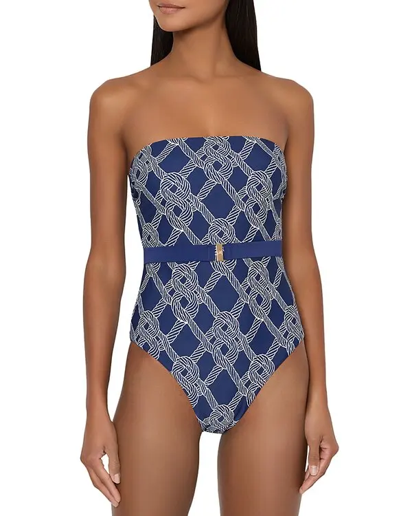 MILLY Rope Print One-piece Swimsuit - Navy/white