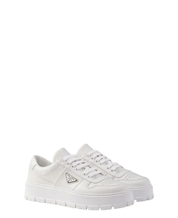 Prada Leather Lace-up Sneakers With Logo Detail - White