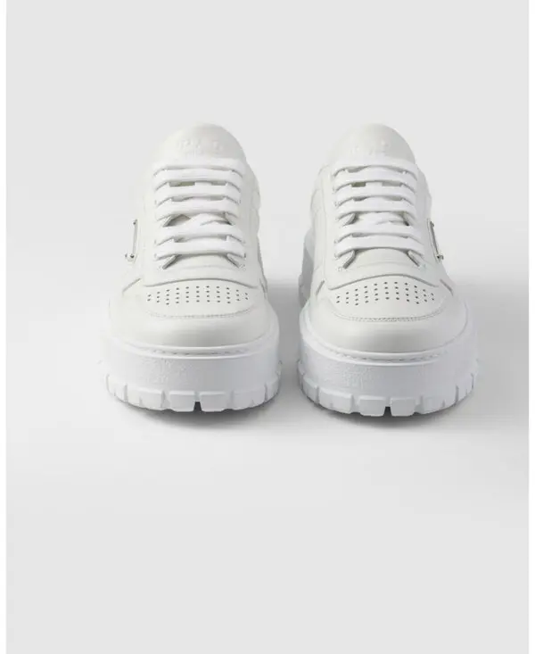 Prada Leather Lace-up Sneakers With Logo Detail - White
