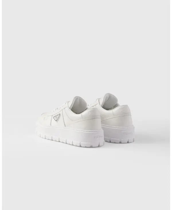 Prada Leather Lace-up Sneakers With Logo Detail - White