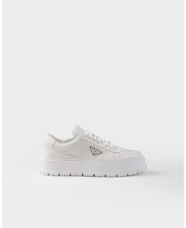 Prada Leather Lace-up Sneakers With Logo Detail - White
