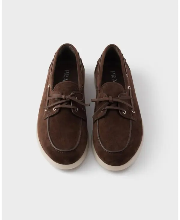 Prada Suede Lace-up Boat Shoes - Brown