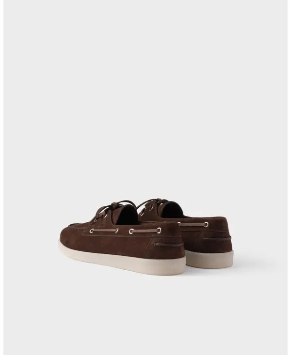 Prada Suede Lace-up Boat Shoes - Brown
