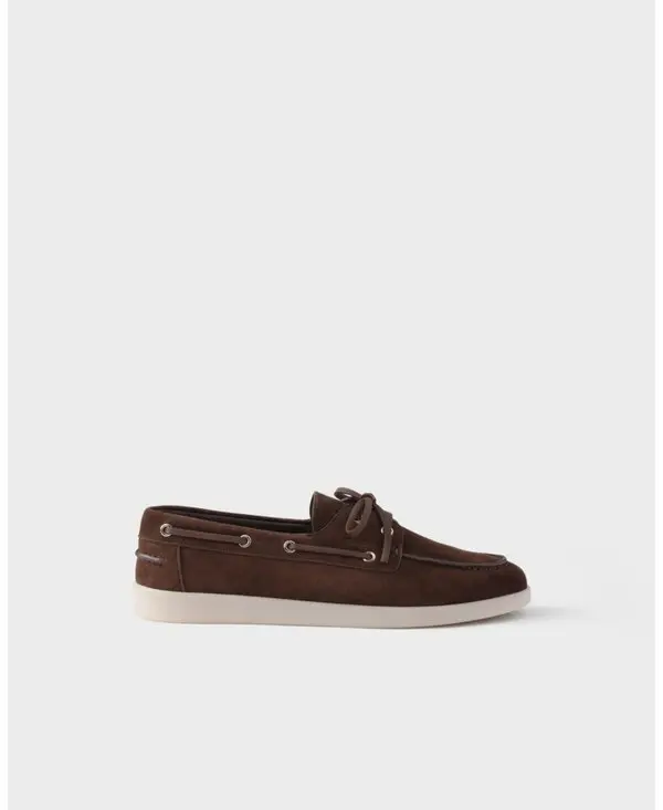 Prada Suede Lace-up Boat Shoes - Brown
