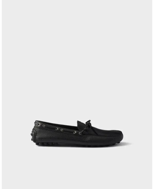 Prada Leather Driving Shoes With Tie Fastening - Black
