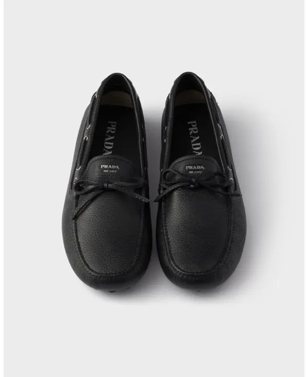 Prada Leather Driving Shoes With Tie Fastening - Black