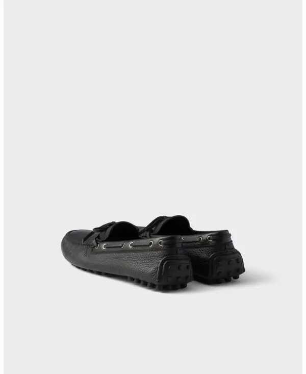 Prada Leather Driving Shoes With Tie Fastening - Black