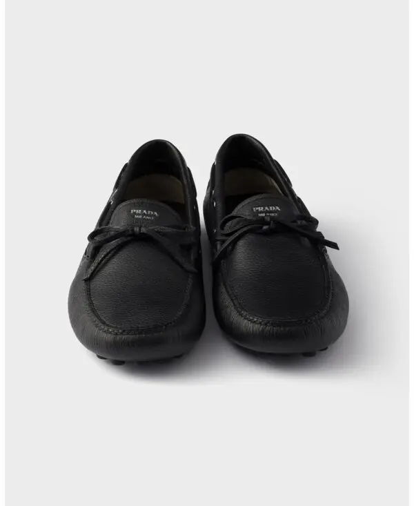 Prada Leather Driving Shoes With Tie Fastening - Black