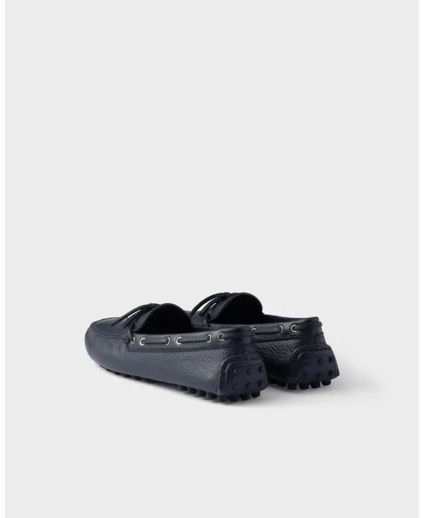 Prada Leather Driving Shoes With Tie Fastening - Blue