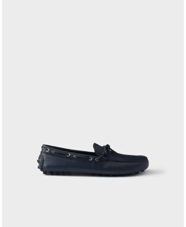 Prada Leather Driving Shoes With Tie Fastening - Blue