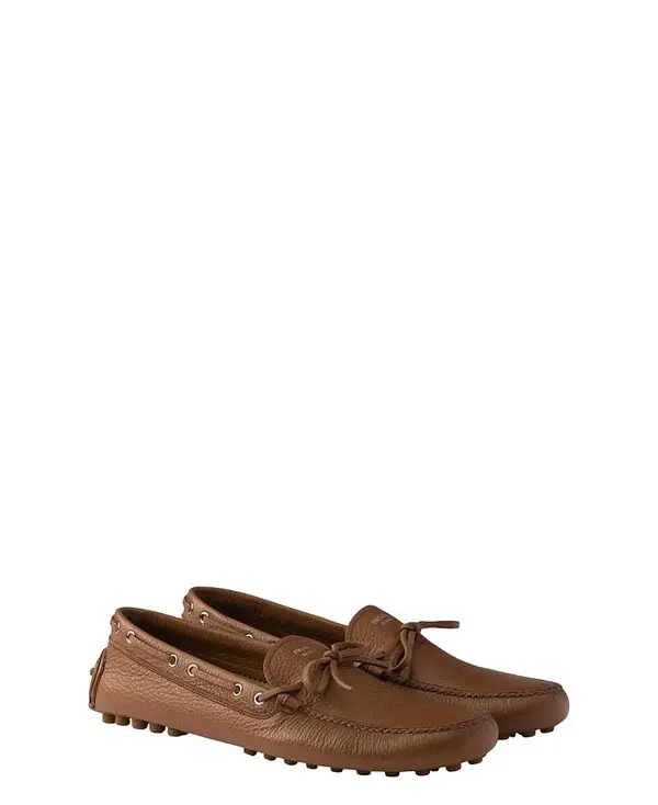 Prada Leather Driving Shoes With Tie Fastening - Brown