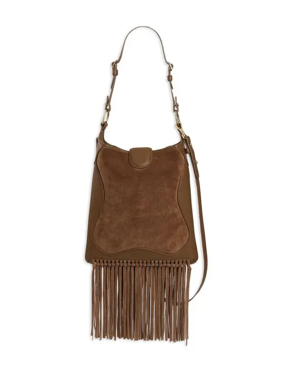 Sandro Le Claudia Fringed Leather & Suede Bag - Camel