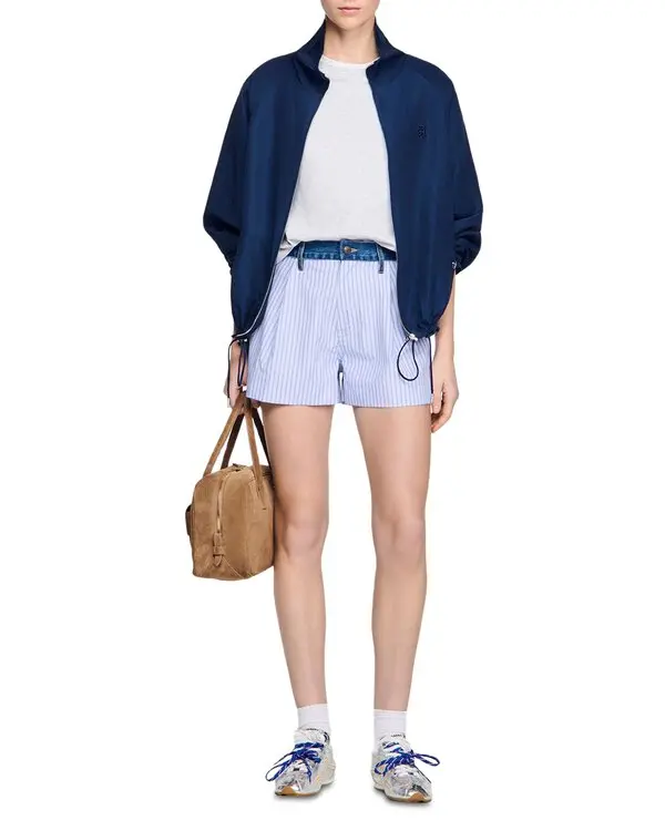 Sandro Eliaz Striped Shorts With Denim Trim - Blue Gree