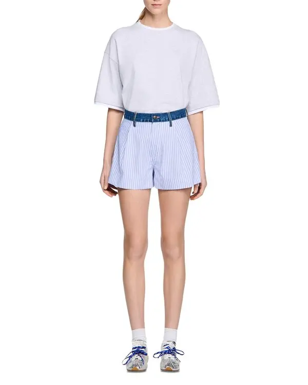 Sandro Eliaz Striped Shorts With Denim Trim - Blue Gree