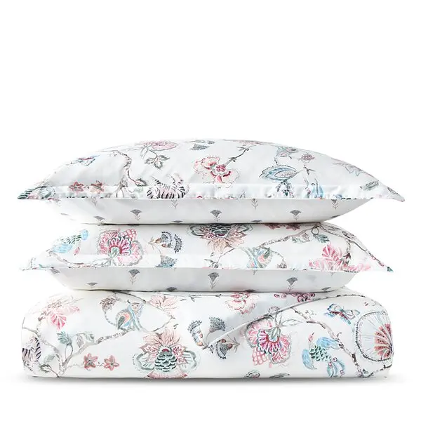 CHRISTY Tropical Floral Cotton Sateen Reversible Duvet Cover Set, King/ Cal King - Pink