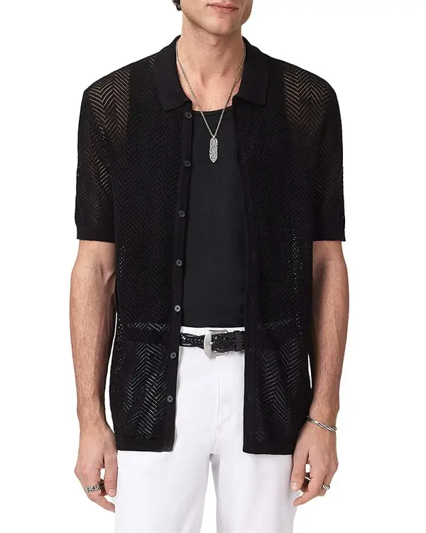 John Varvatos Ginsberg Herringbone Knit Short Sleeve Shirt - Black