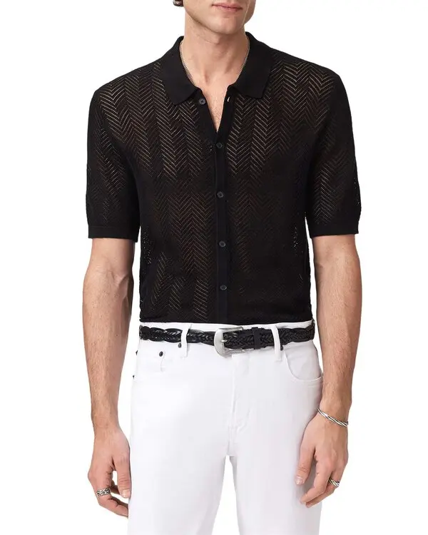 John Varvatos Ginsberg Herringbone Knit Short Sleeve Shirt - Black