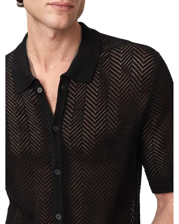 John Varvatos Ginsberg Herringbone Knit Short Sleeve Shirt - Black