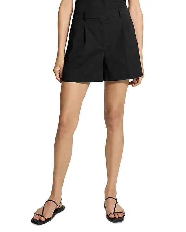 Theory Fluid Linen Blend Pleated Shorts - Black