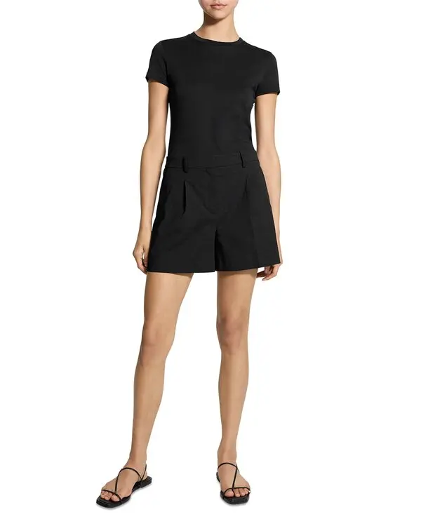Theory Fluid Linen Blend Pleated Shorts - Black