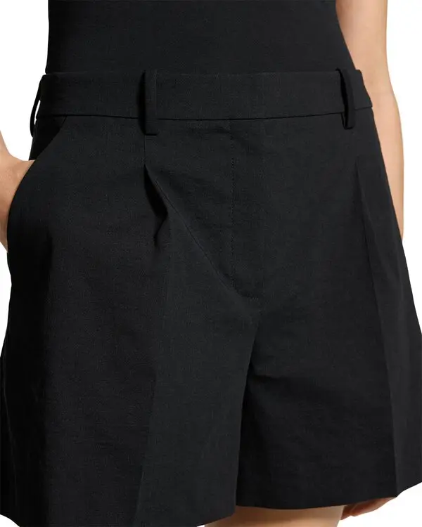 Theory Fluid Linen Blend Pleated Shorts - Black